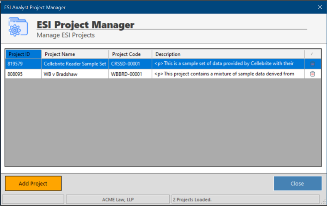 CloudNine Analyst: Managing Projects within ESI Desktop